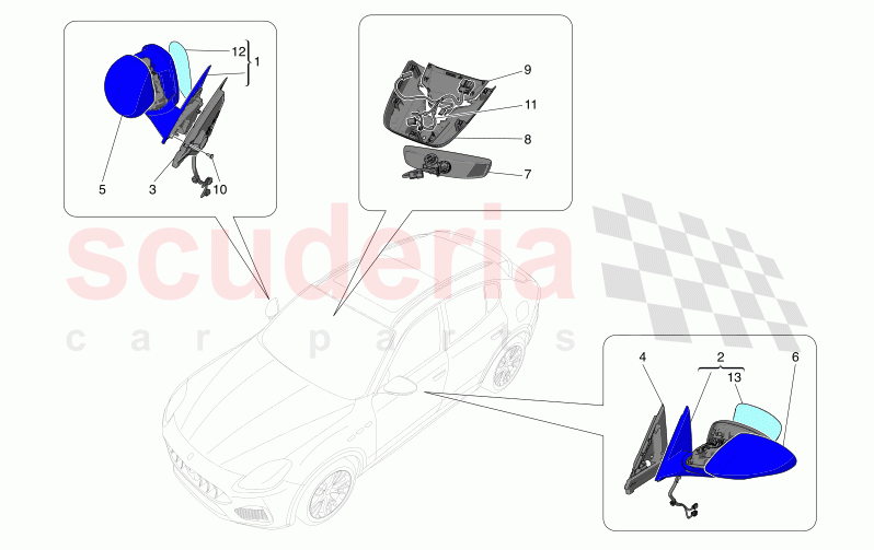 INTERNAL AND EXTERNAL REAR-VIEW MIRRORS (09351) parts for Maserati ...